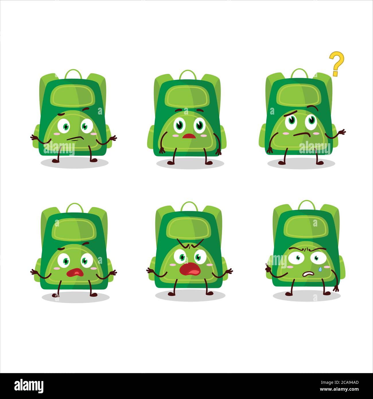 Cartoon character of green school bag with what expression Stock Vector ...