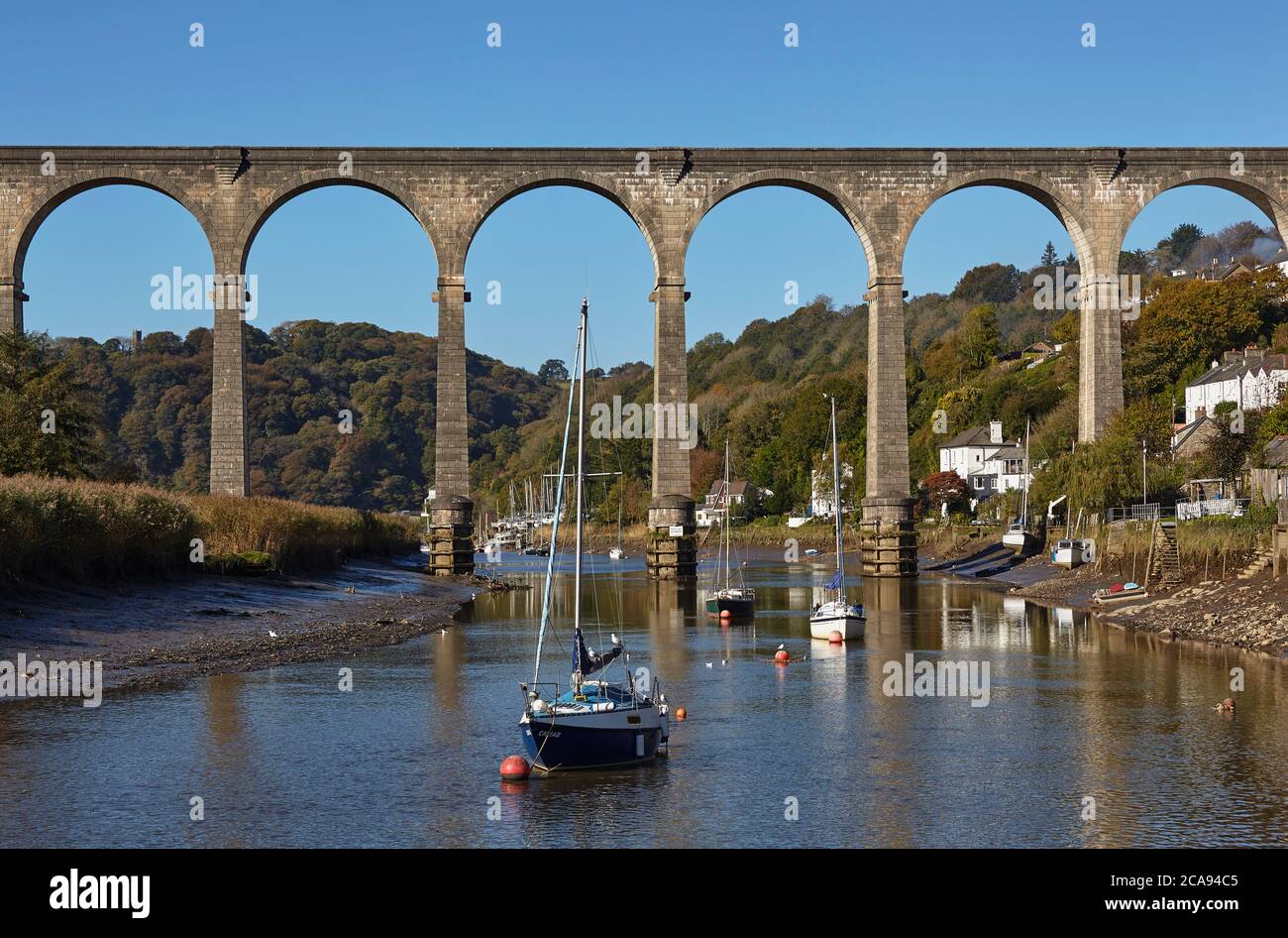 A railway viaduct across the River Tamar, at Calstock, on the Devon ...