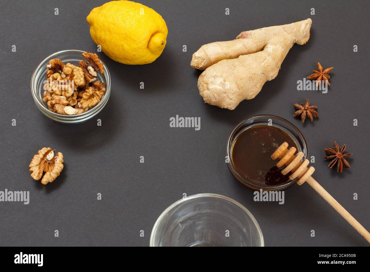 Health remedy relief foods for cold and flu with lemon, ginger, honey ...