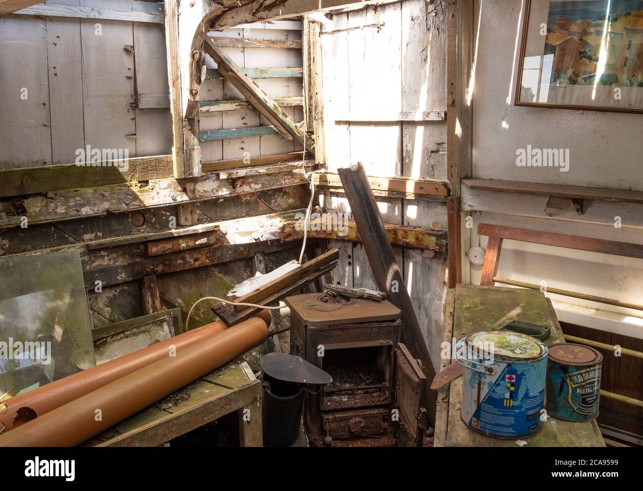 Old wrecked boat interior Stock Photo - Alamy