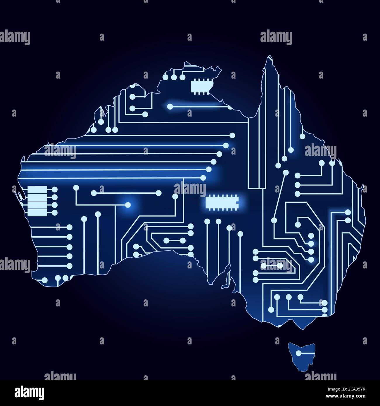 Contour map of australia with a technological electronics circuit Stock ...