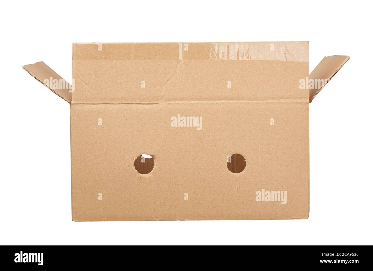 open rectangular box made of brown corrugated cardboard isolated on a ...
