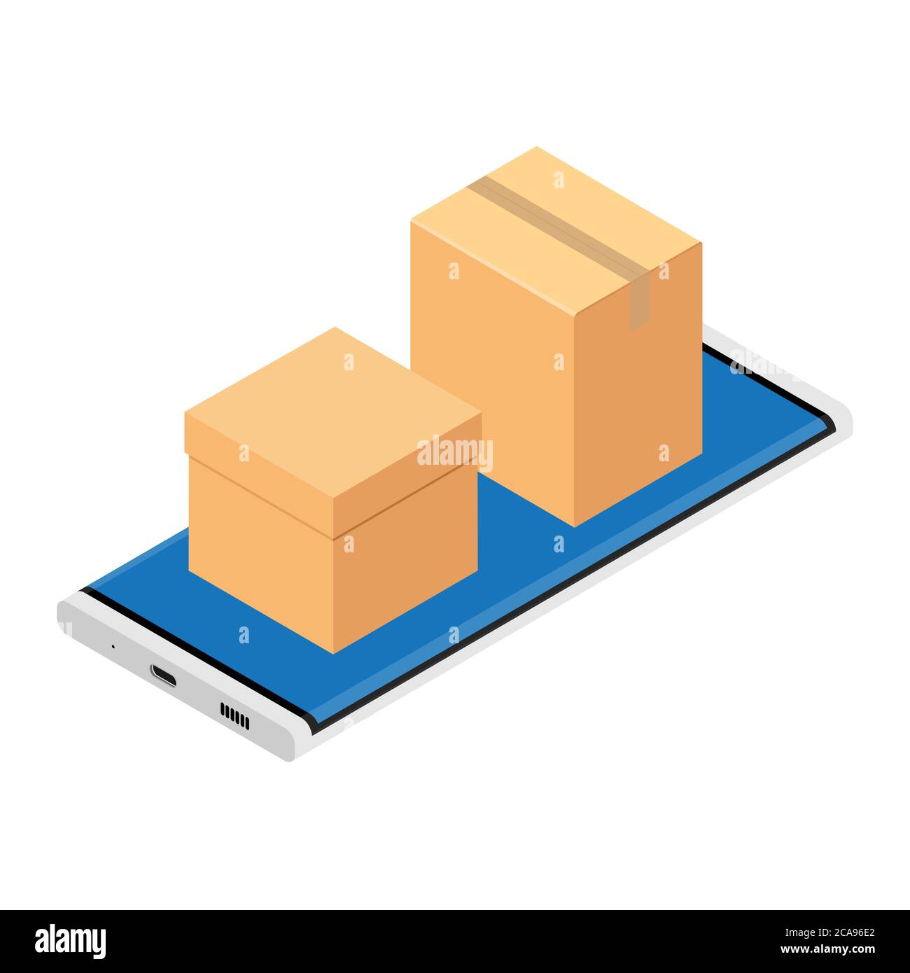 Cardboard boxes on smartphone screen. Delivery concept. Vector ...