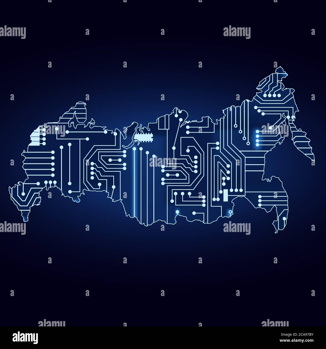 Contour map of Russia with a technological electronics circuit Stock ...