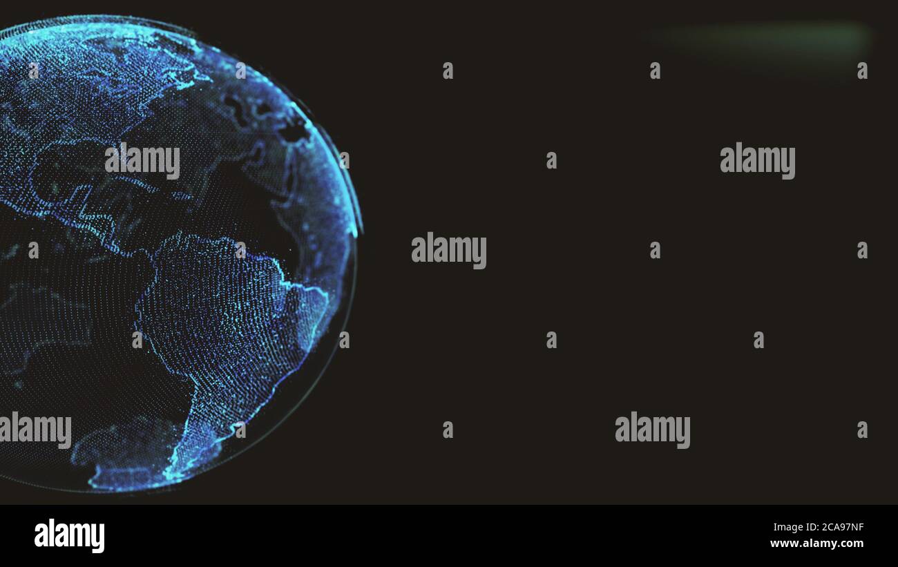 Earth rotating loop of rotating glowing dots stylised world globe with ...