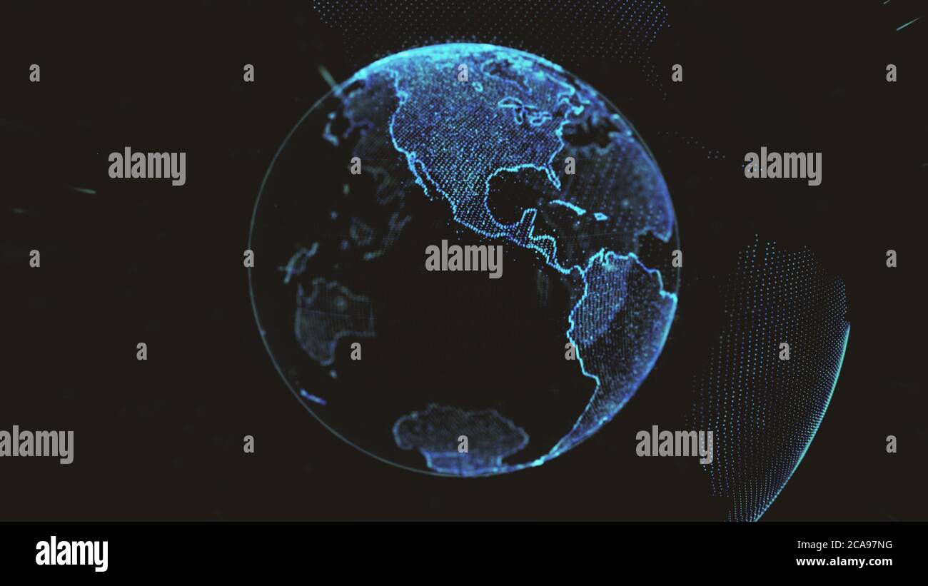 Earth rotating loop of rotating glowing dots stylised world globe with ...