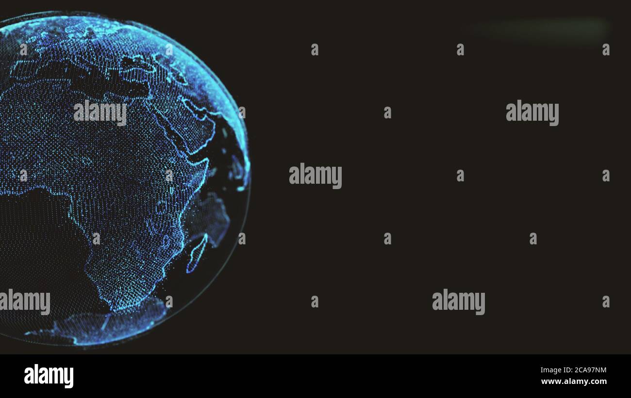 Earth rotating loop of rotating glowing dots stylised world globe with ...
