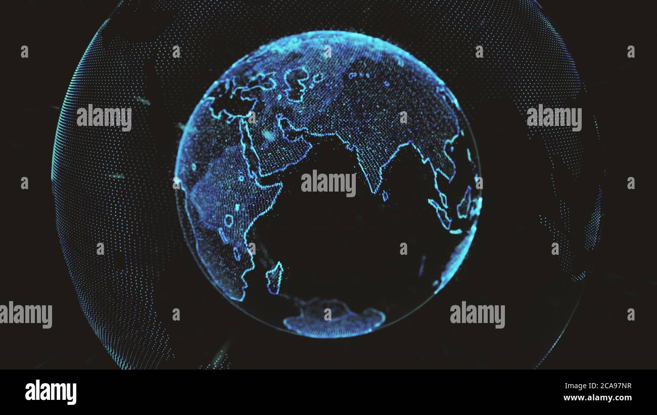 Earth rotating loop of rotating glowing dots stylised world globe with ...