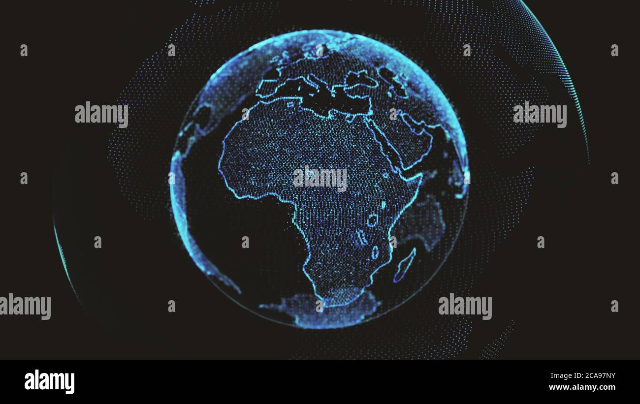 Earth rotating loop of rotating glowing dots stylised world globe with ...