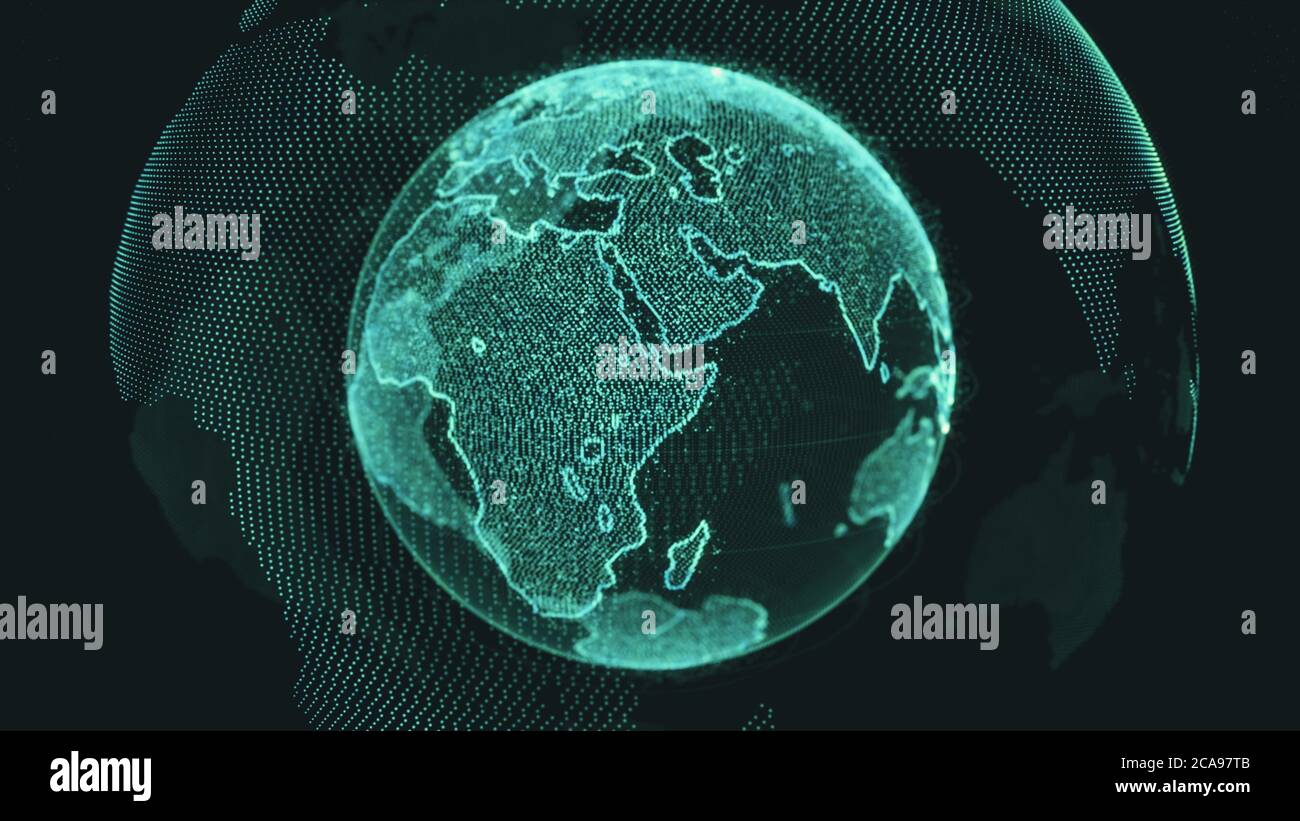 Earth rotating loop of rotating glowing dots stylised world globe with ...