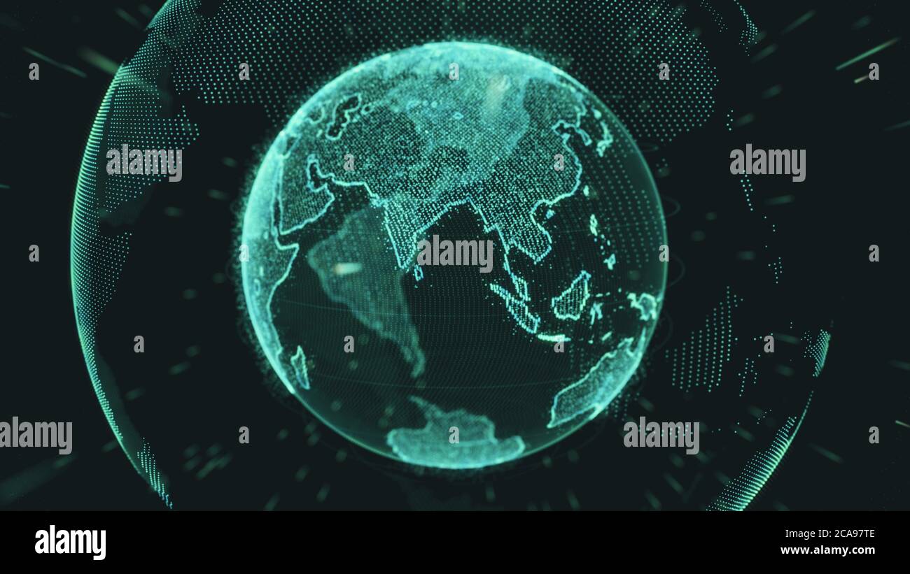 Earth rotating loop of rotating glowing dots stylised world globe with ...
