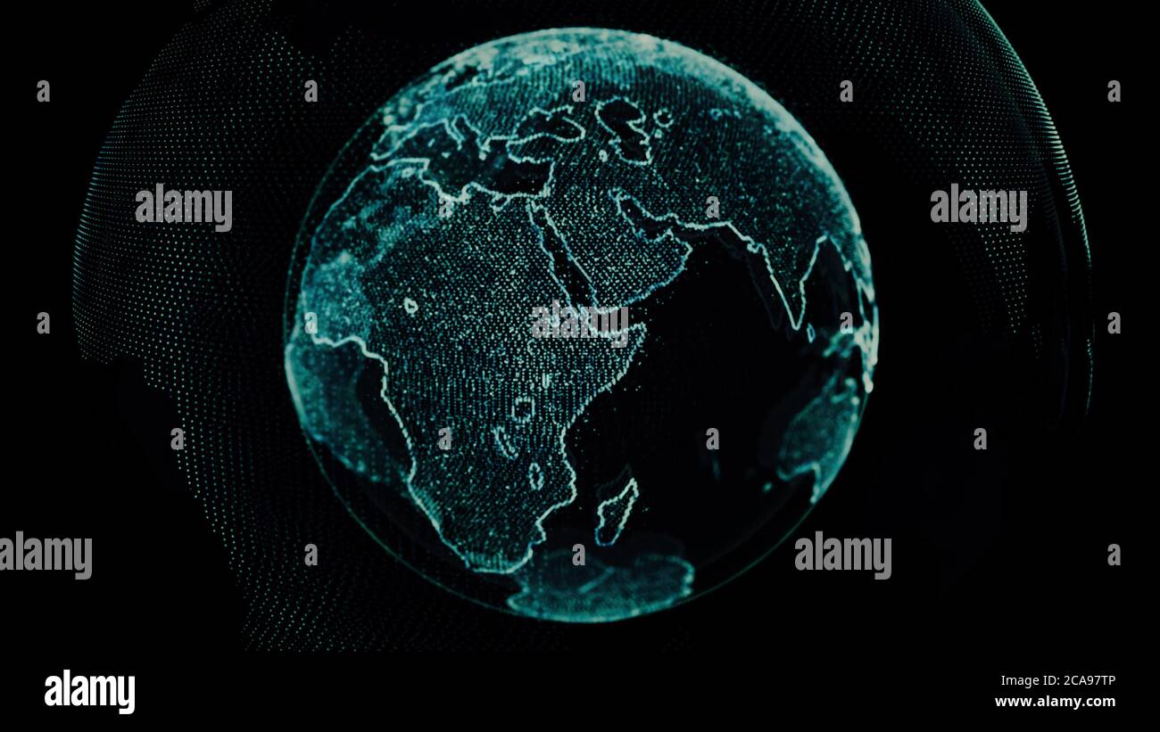 Earth rotating loop of rotating glowing dots stylised world globe with ...
