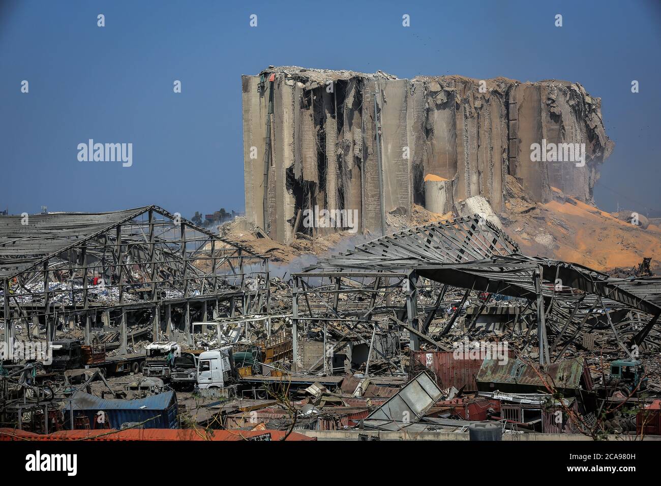 Beirut, Lebanon. 05th Aug, 2020. A general view of the destroyed port a ...