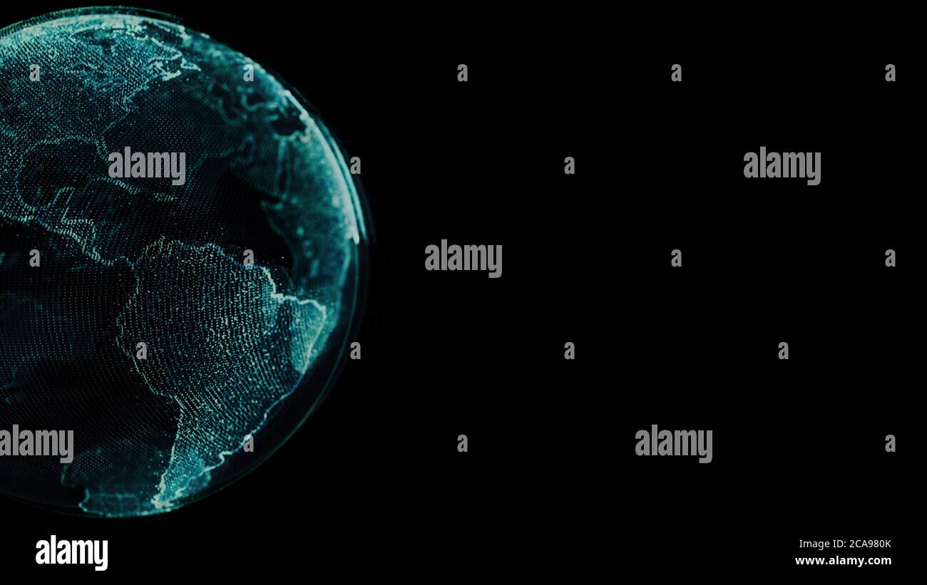 Earth rotating loop of rotating glowing dots stylised world globe with ...