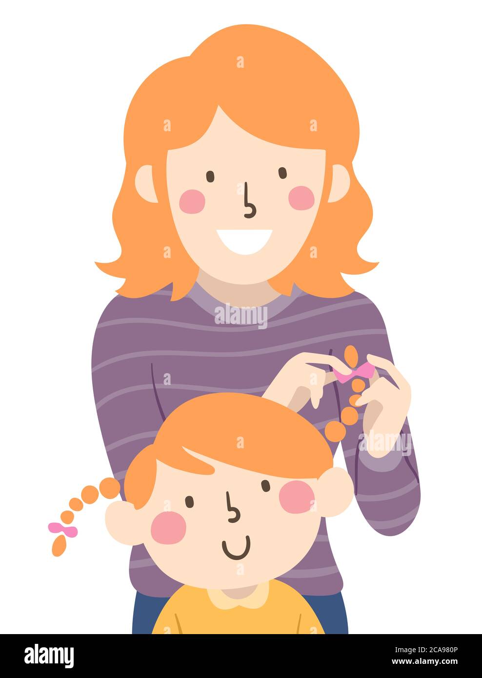 Illustration of a Mom Braiding Hair of Her Kid Daughter Stock Photo - Alamy