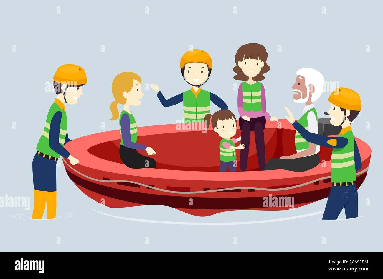 Illustration of Men Rescue Workers Saving the Victims Helping in Riding ...