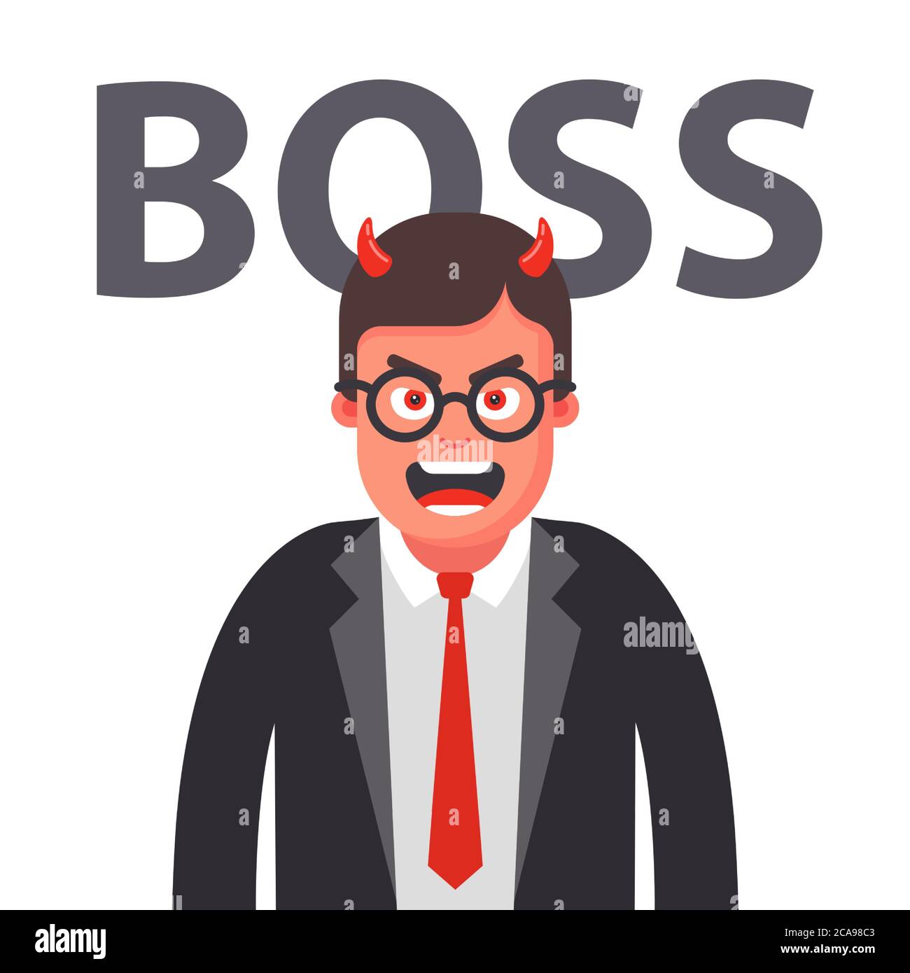angry boss with horns. displeased face of a man in a suit. Flat ...