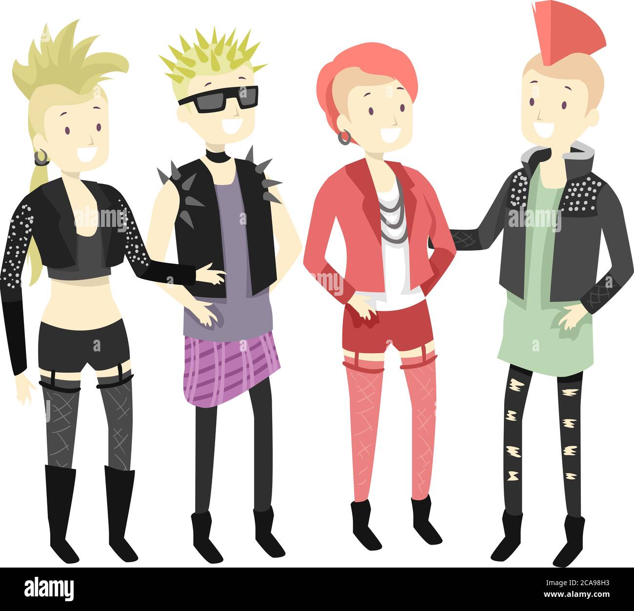 Illustration of People Wearing Punk Fashion with Militaristic Style of ...