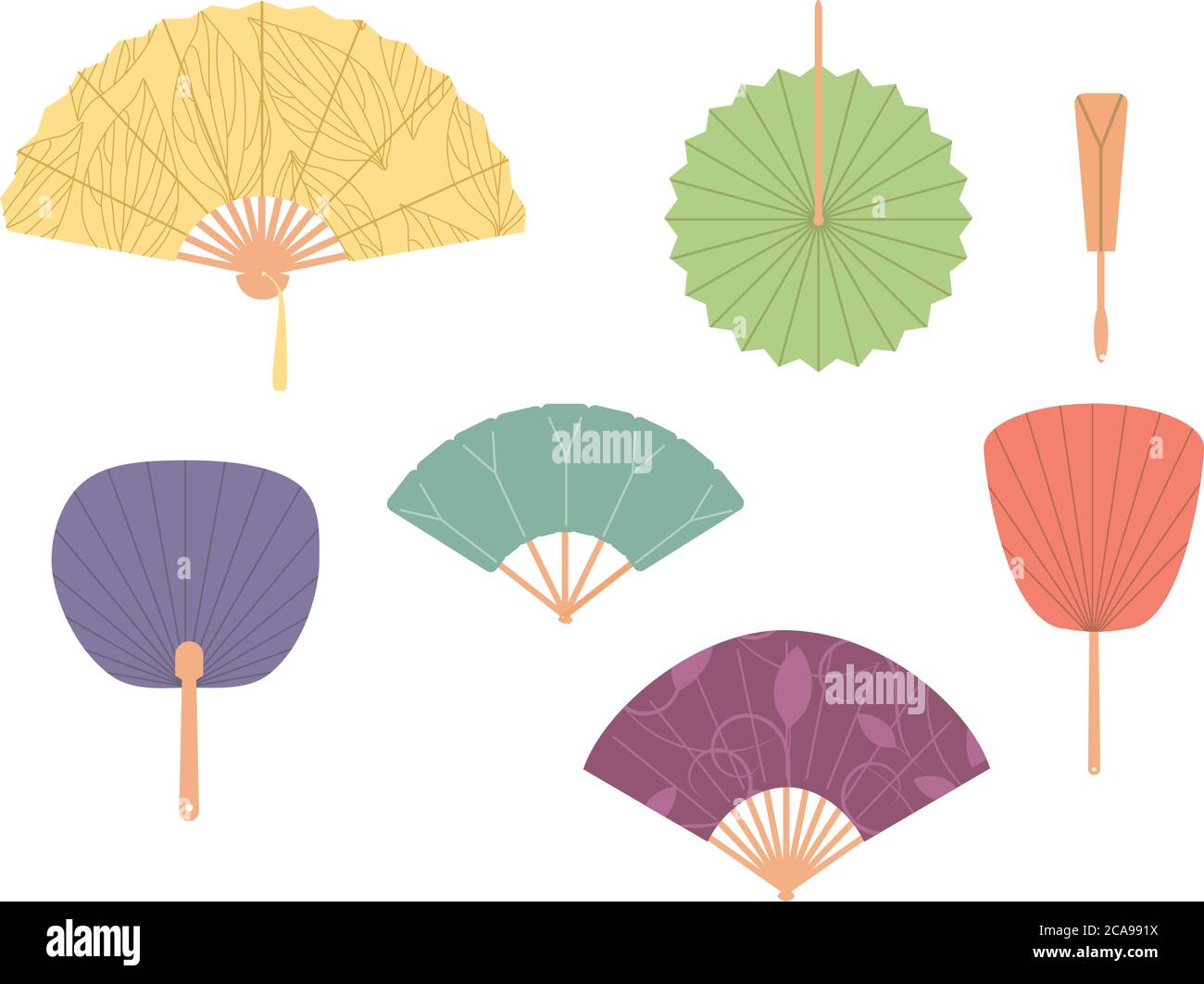 Asian fans. Colored hand traditional fan set isolated on white ...