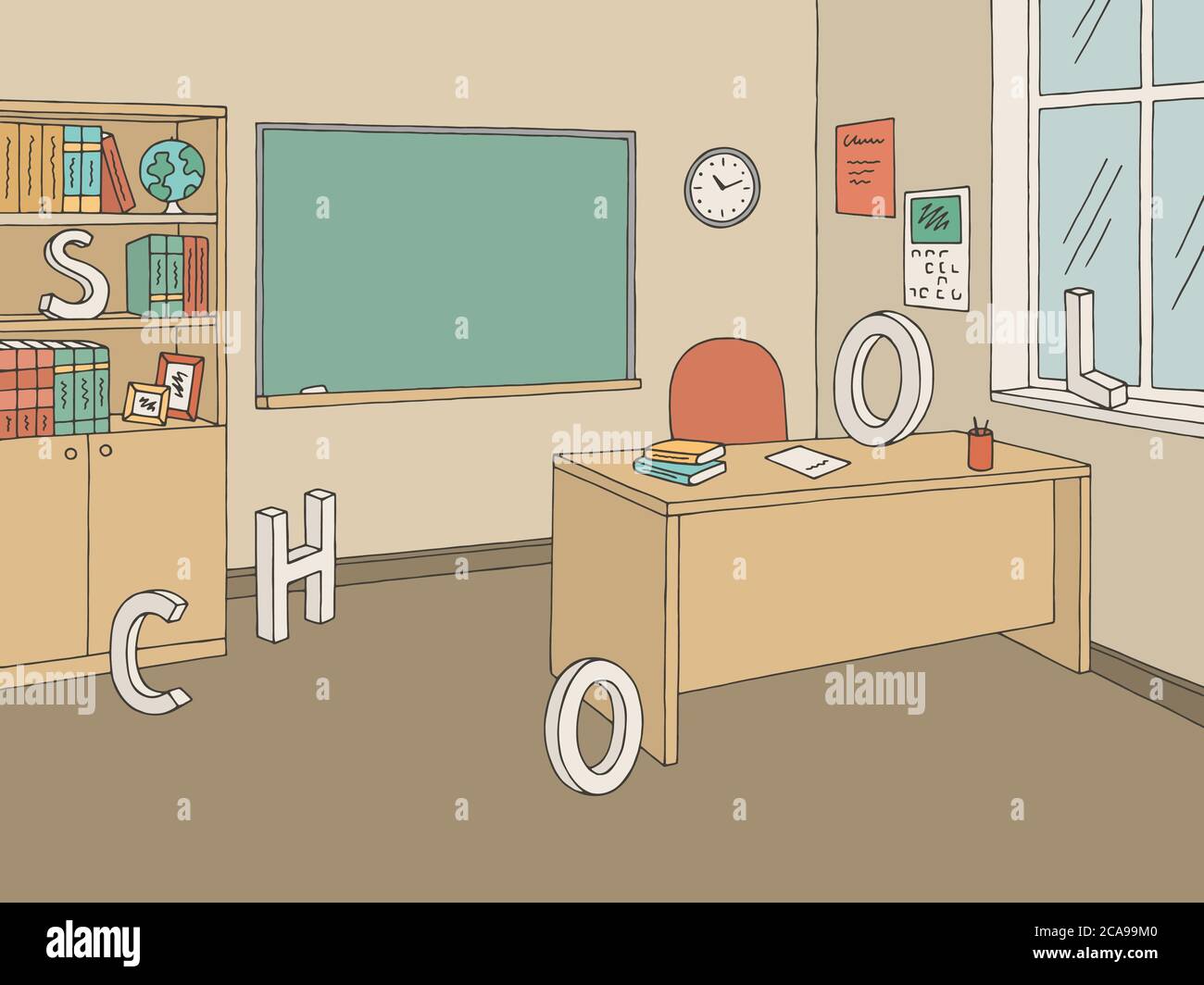 Classroom graphic color school interior sketch illustration vector ...