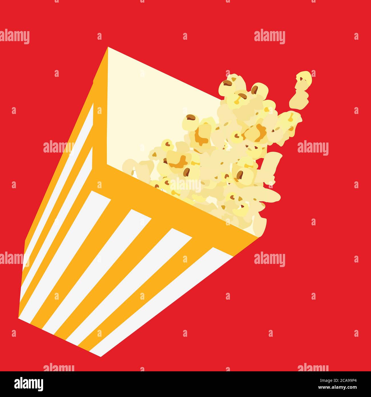 Paper cup with popcorn on red background. Striped popcorn cardboard ...