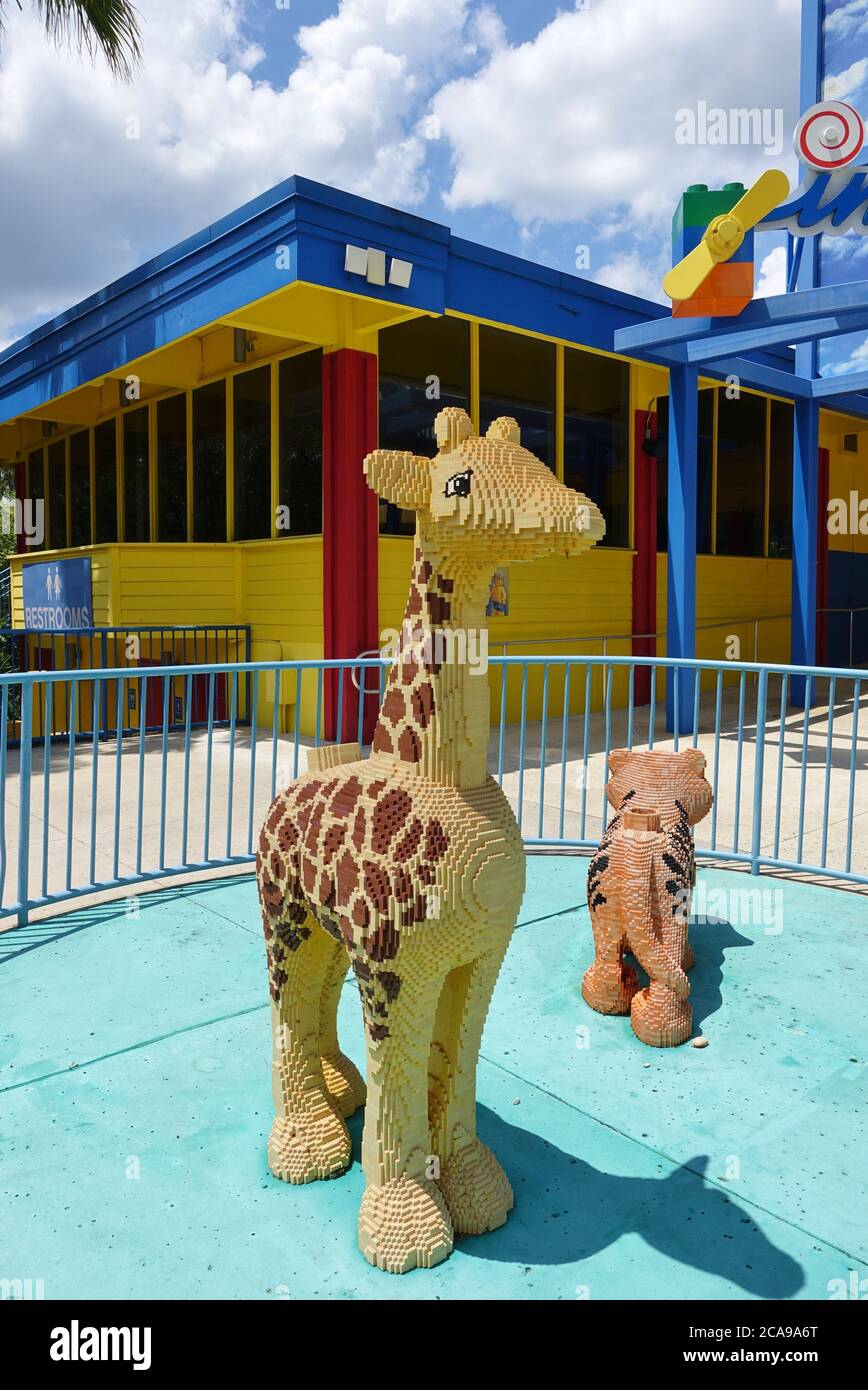ORLANDO, FL -20 JUN 2020- View of a giraffe built out of LEGO bricks at ...