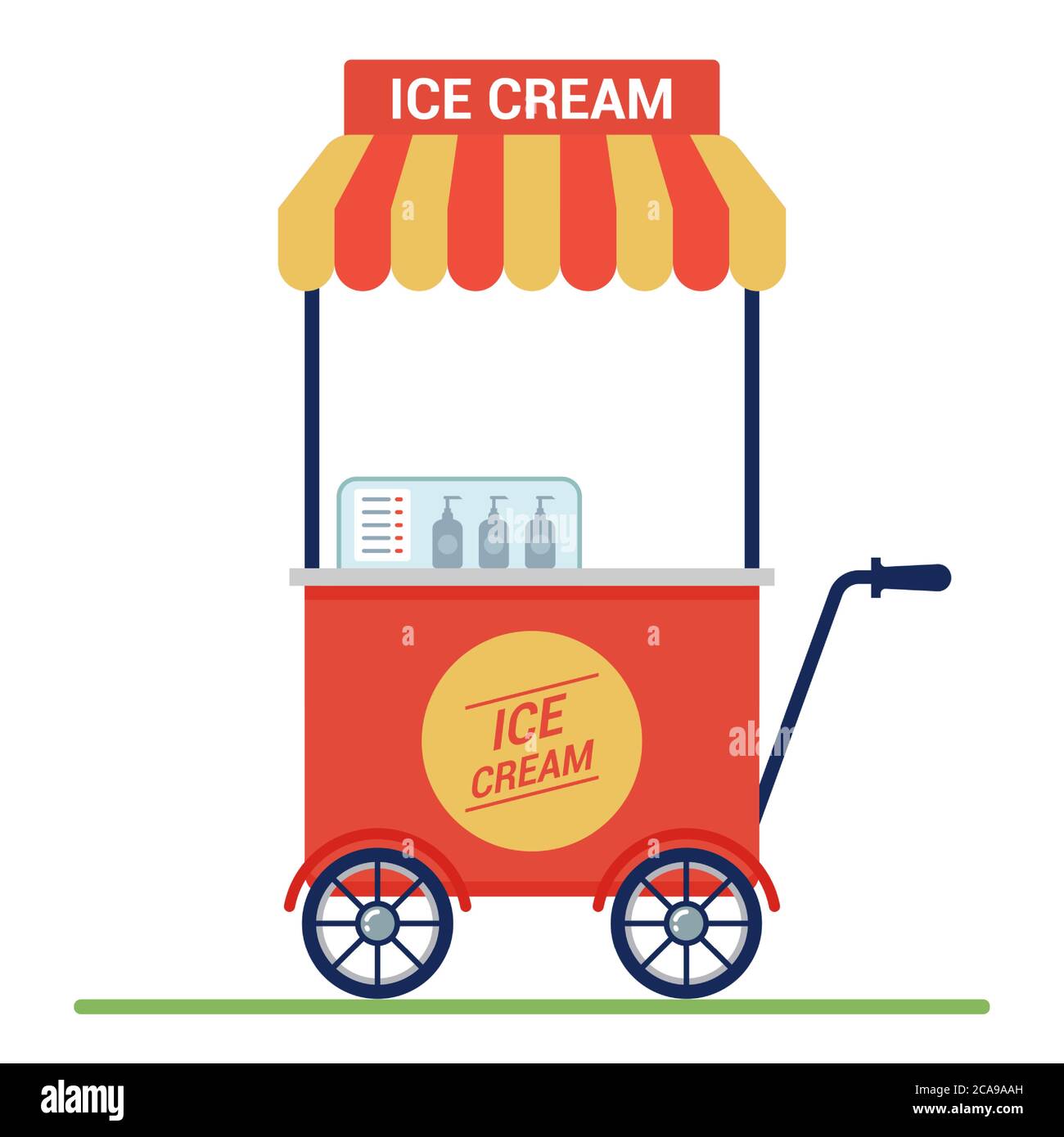 red cart with ice cream on the street. small business. flat vector ...