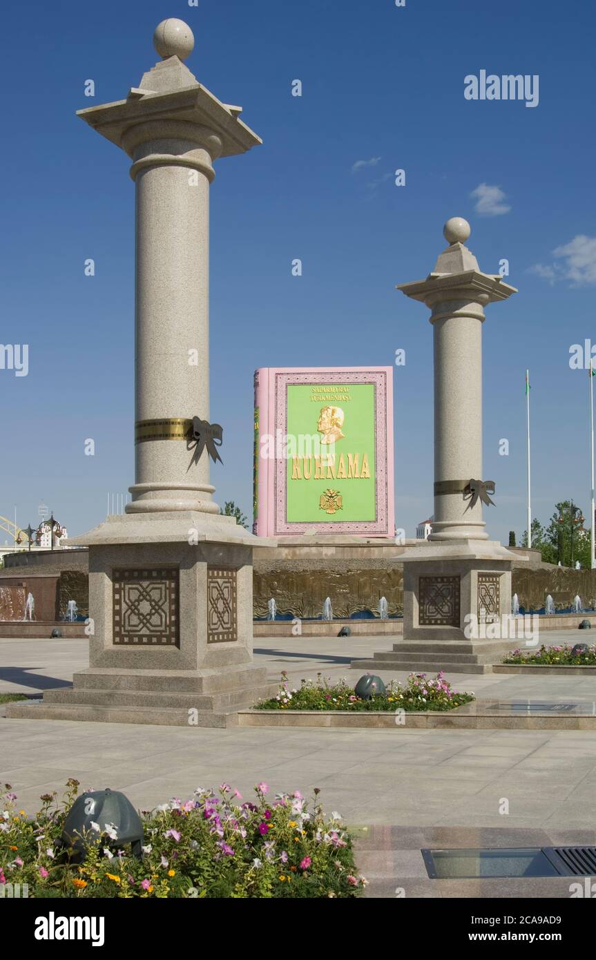 Giant representation of Ruhnama, the book of Turkmenbasy, Aschgabat ...