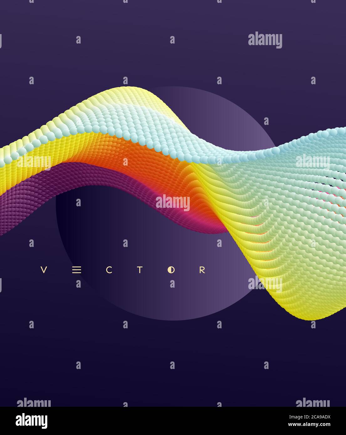 3D wavy background. Array with dynamic emitted particles. A wave formed from many spheres ...