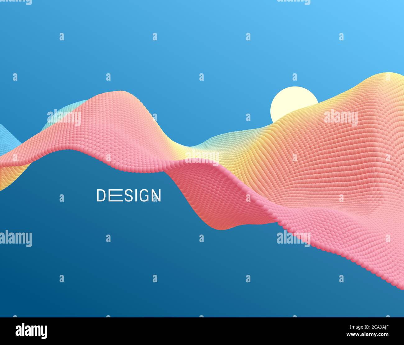 3D wavy background. Array with dynamic emitted particles. A wave formed from many spheres ...
