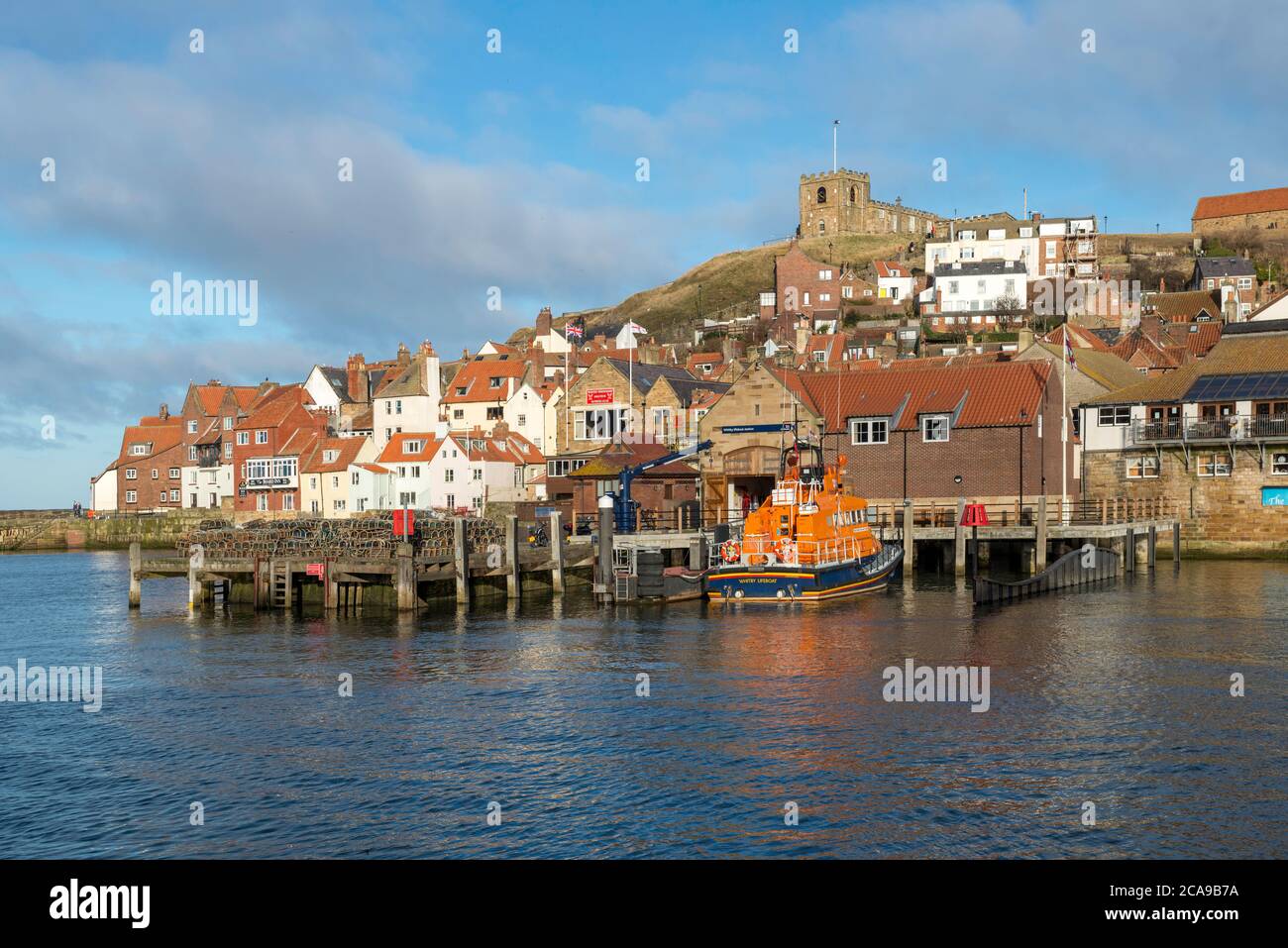 Whitby, Yorkshire coast - view of fishrmen's cottages and the lifeboat ...