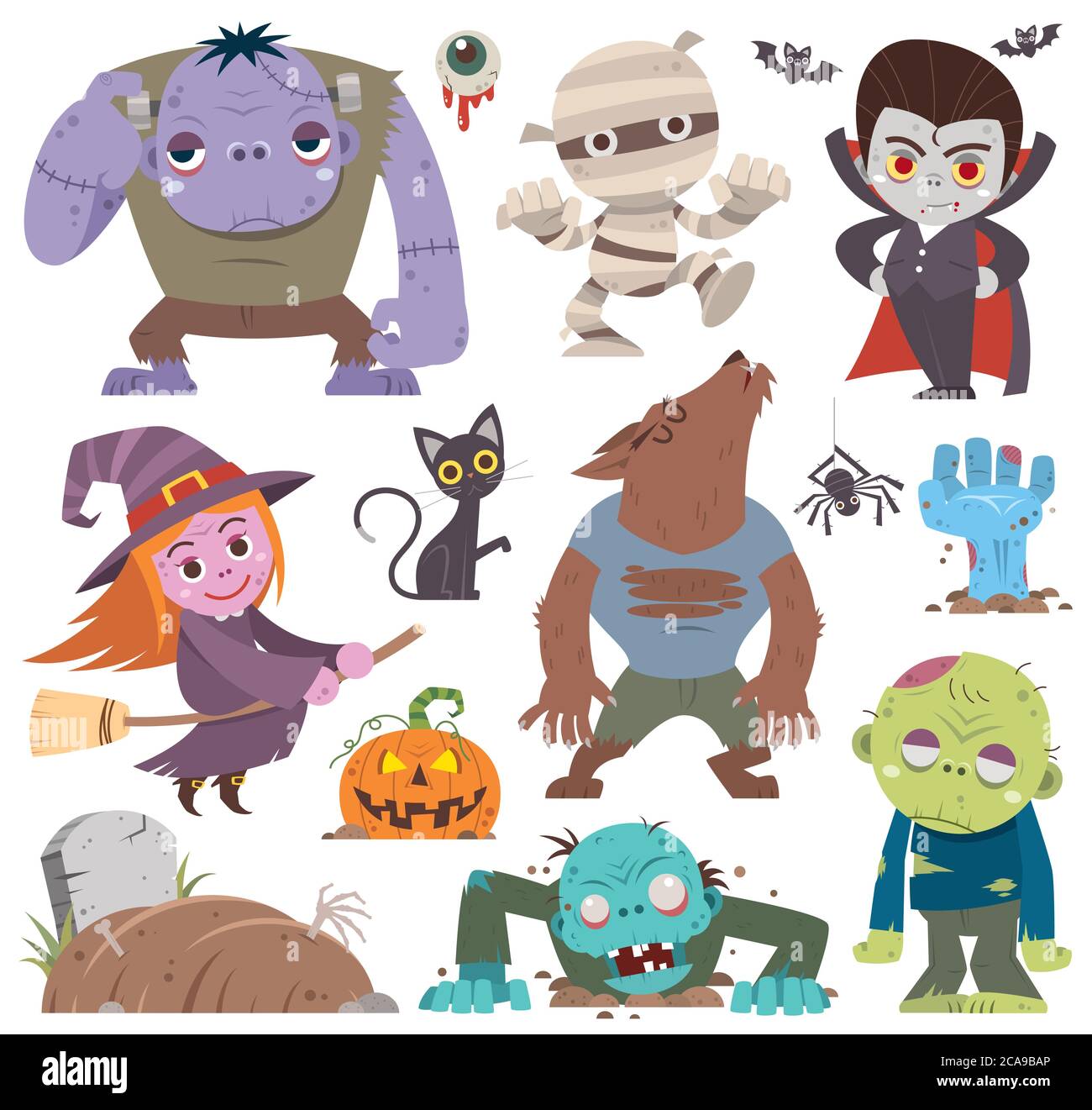 Vector illustration of Cartoon Set Halloween characters. Mummy, zombie ...