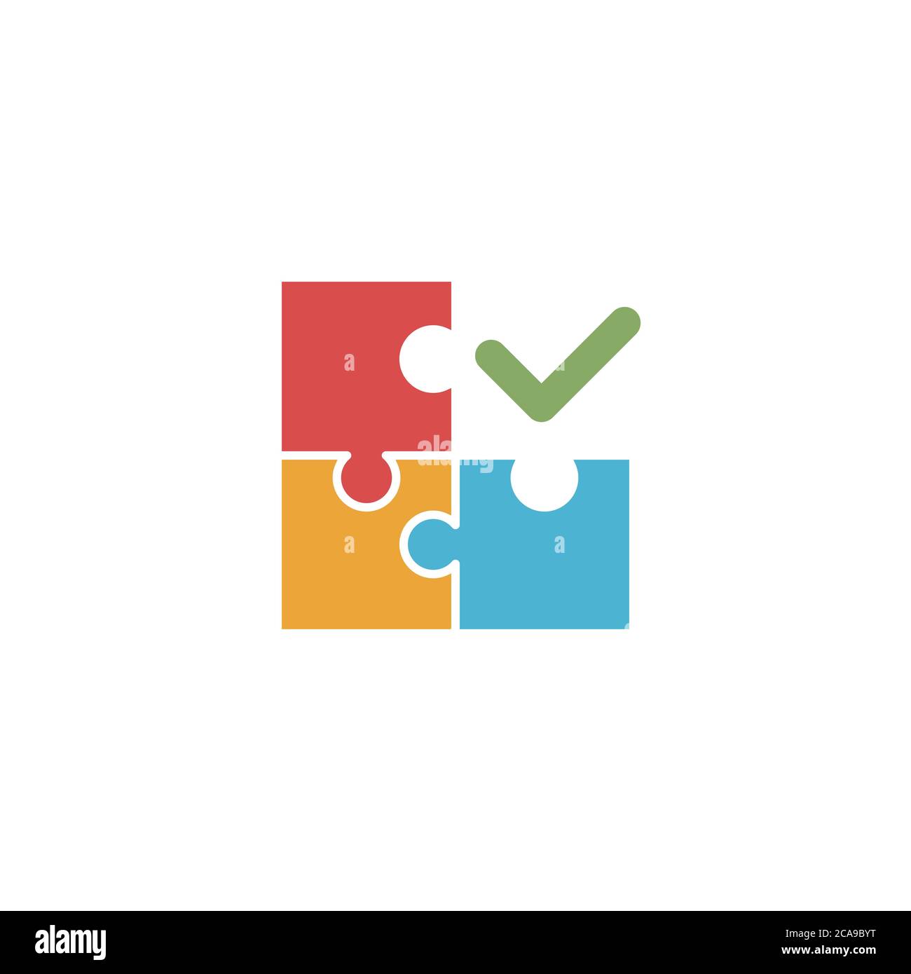 Puzzle shape connection with check mark. together compound and coupling ...
