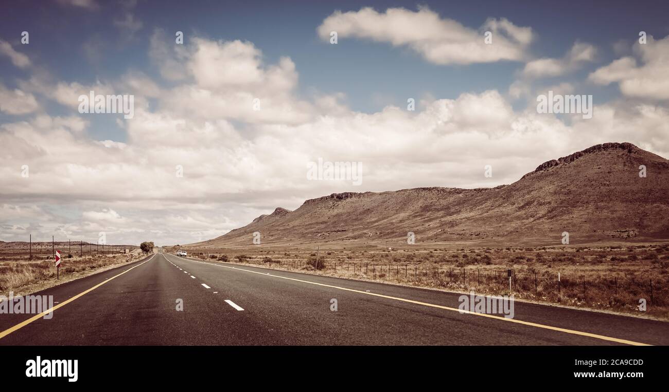 View of an empty country highway road in South African Karoo region ...