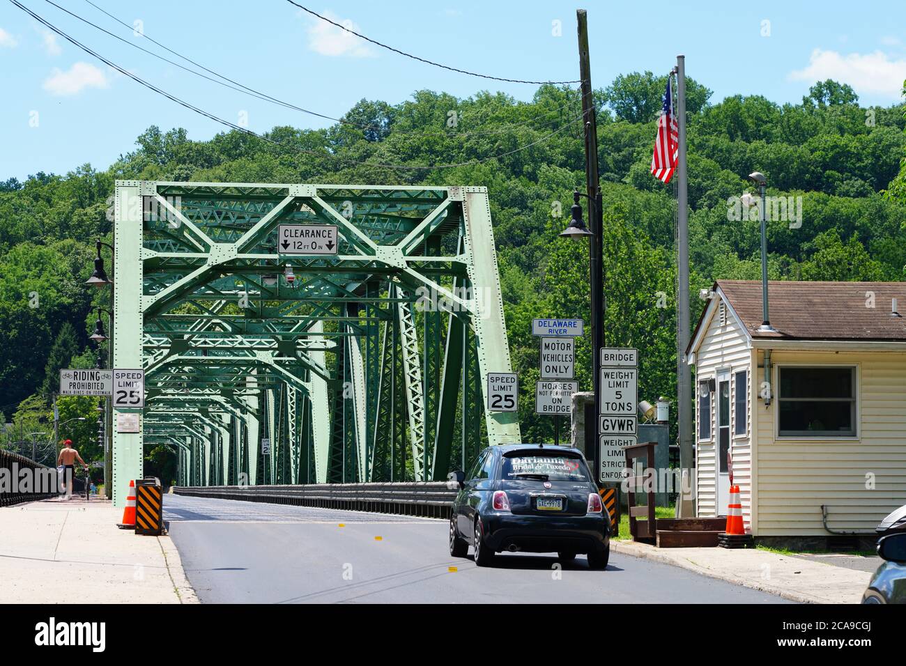 STOCKTON, NJ -16 JUL 2020- Day view of the Centre Bridge, a historic ...