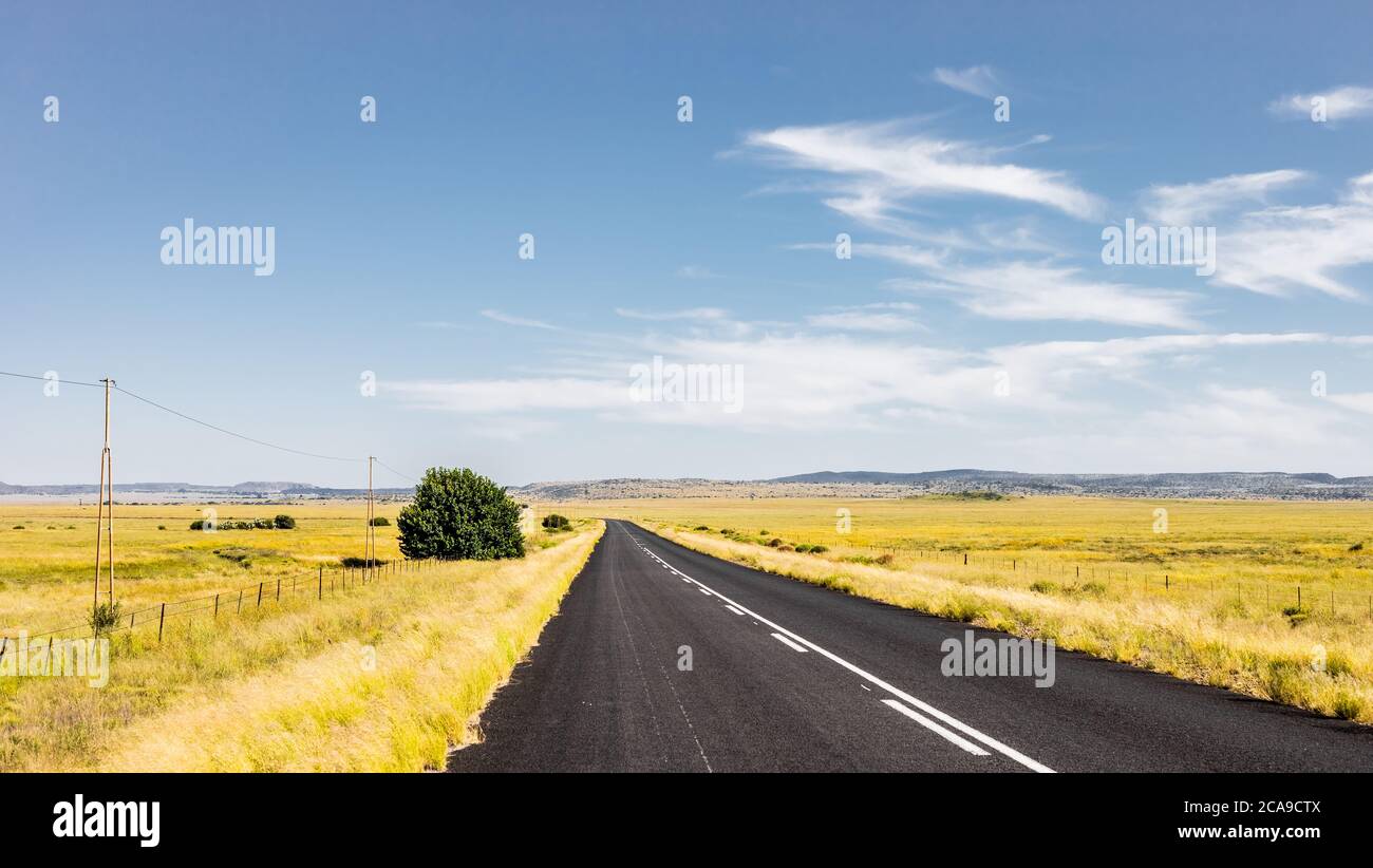 View of an empty country highway road in South African Farmland region ...