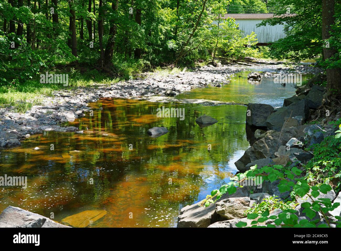 STOCKTON, NJ -16 JUL 2020- View of the Green Sergeants Covered Bridge ...