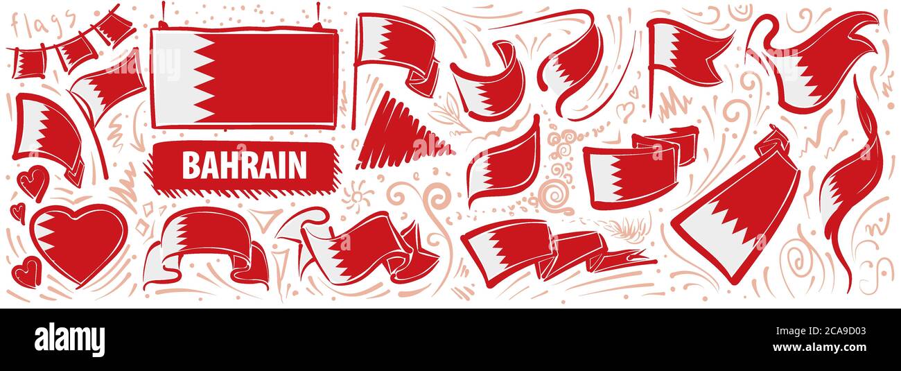 Vector set of the national flag of Bahrain in various creative designs ...