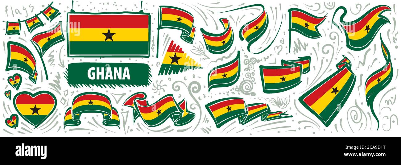 Vector set of the national flag of Ghana in various creative designs ...