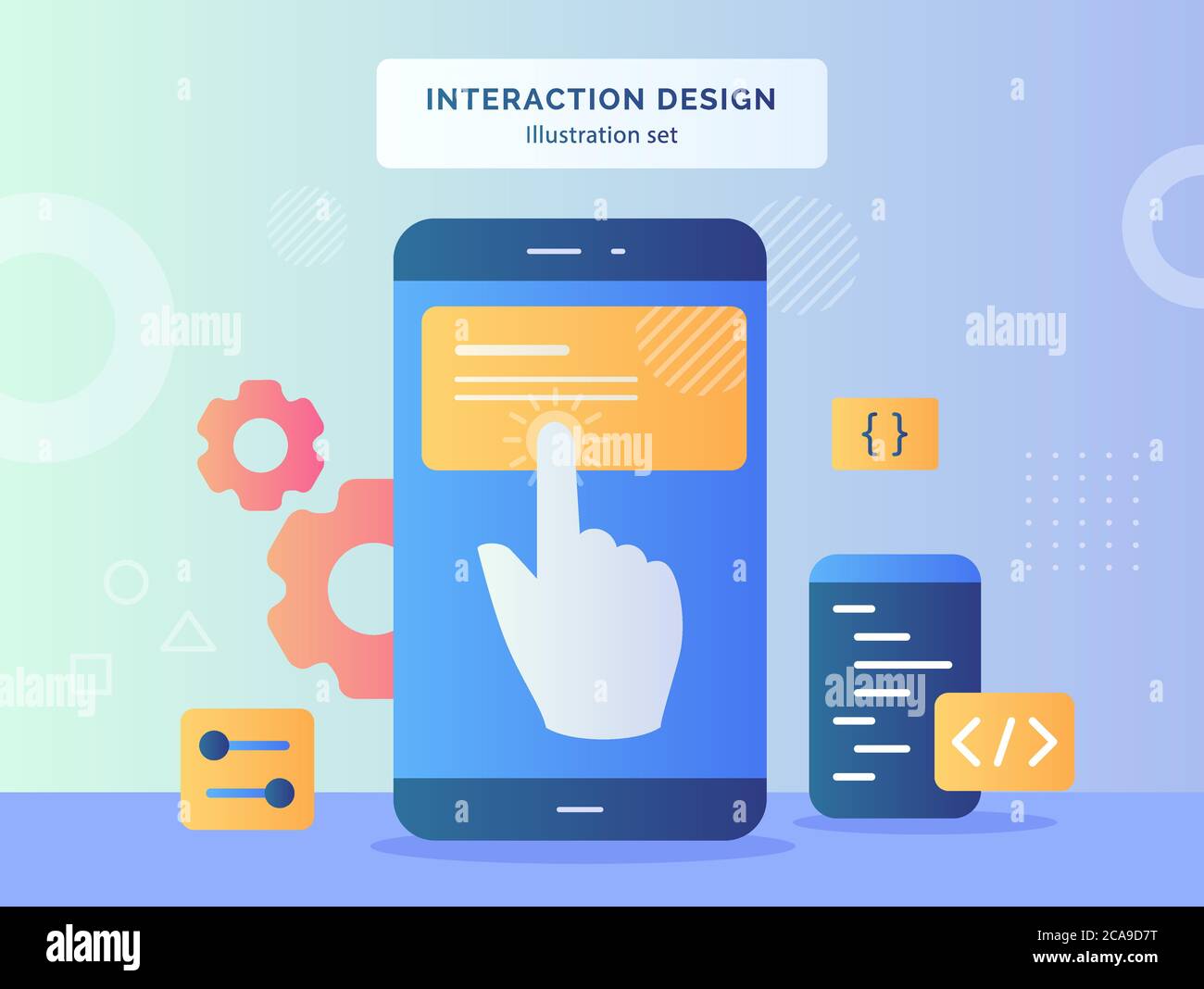 Interaction design illustration set finger on smartphone screen ...