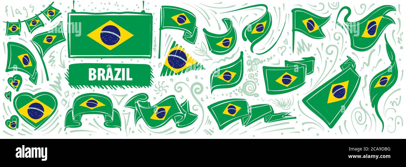 Vector set of the national flag of Brazil in various creative designs ...