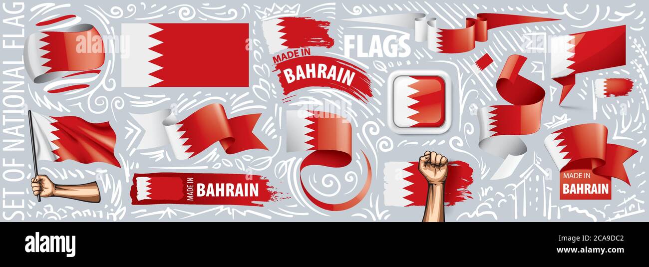 Vector set of the national flag of Bahrain in various creative designs ...