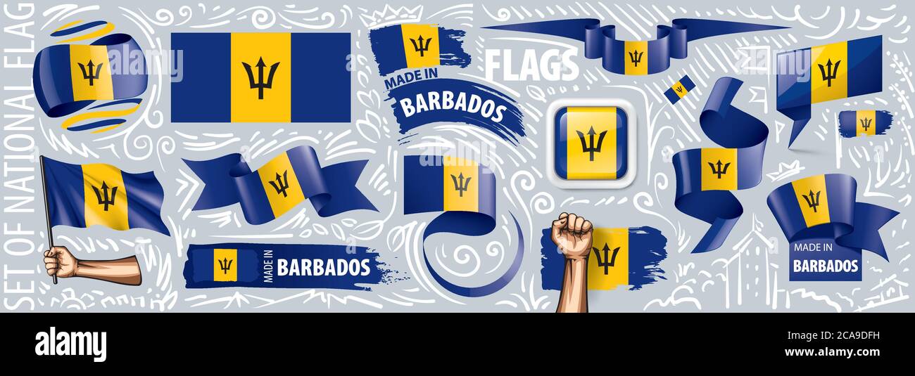 Vector set of the national flag of Barbados in various creative designs ...