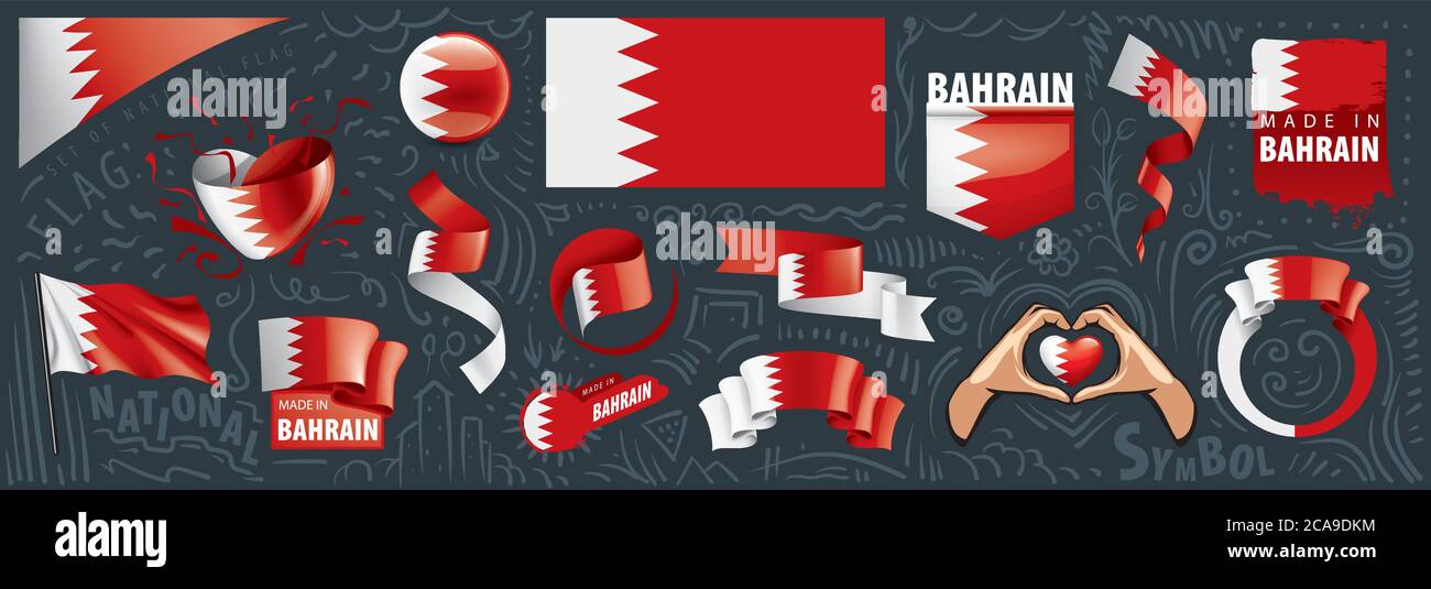 Vector set of the national flag of Bahrain in various creative designs ...