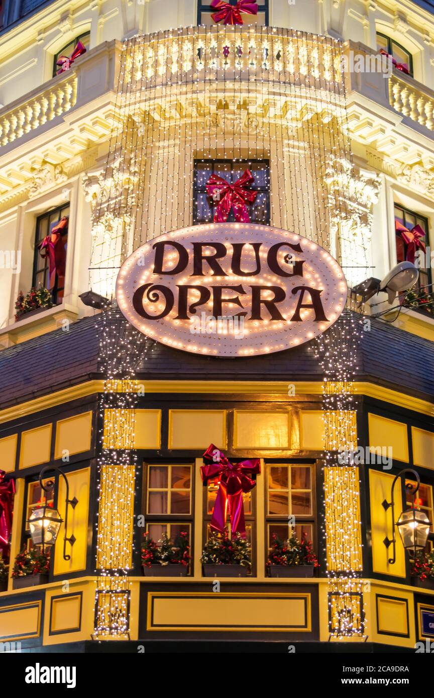 BRUSSELS, BELGIUM - JANUARY 1, 2019: Drug Opera Restaurant in Brussels ...