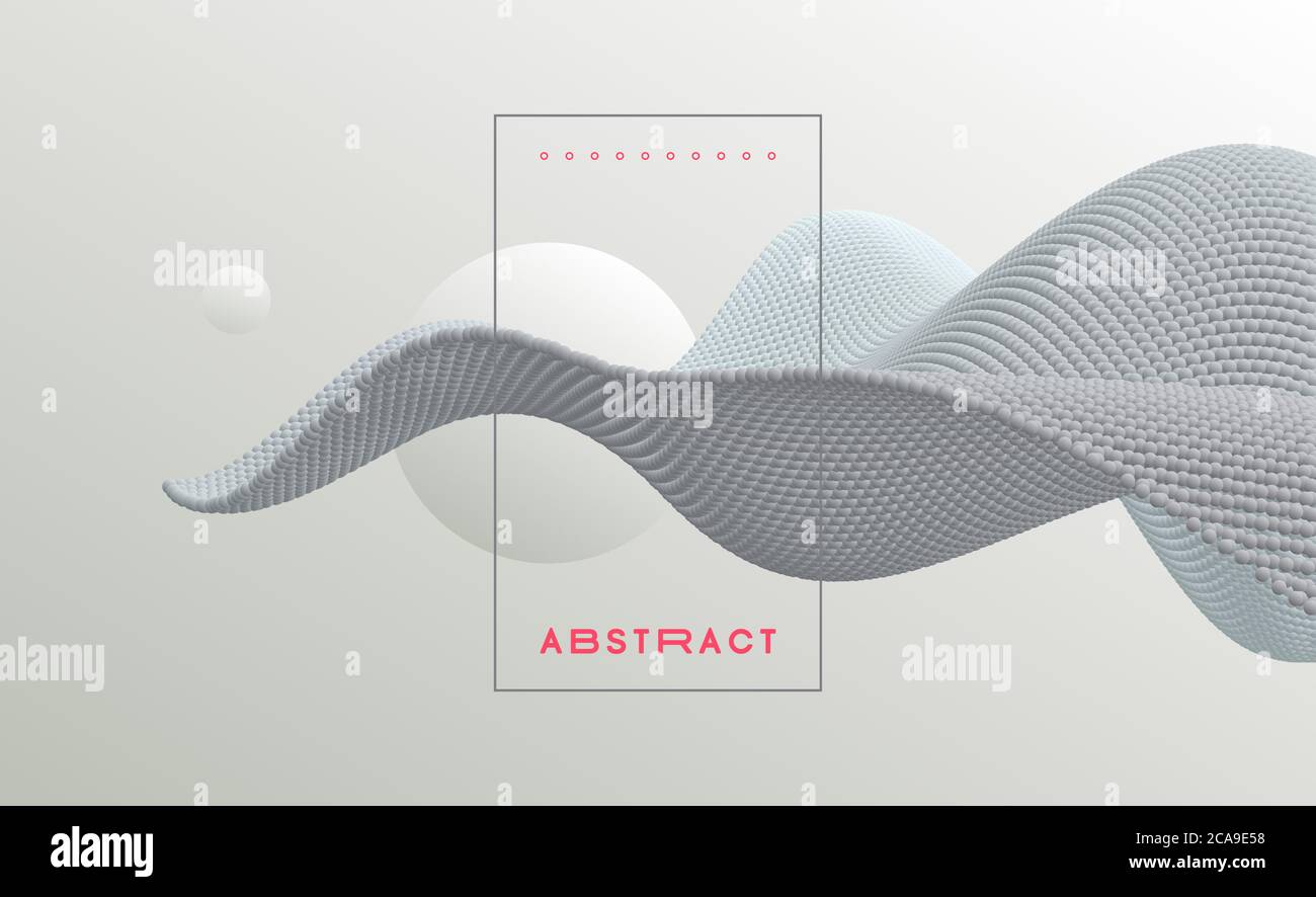 3D wavy background. Array with dynamic emitted particles. A wave formed from many spheres ...