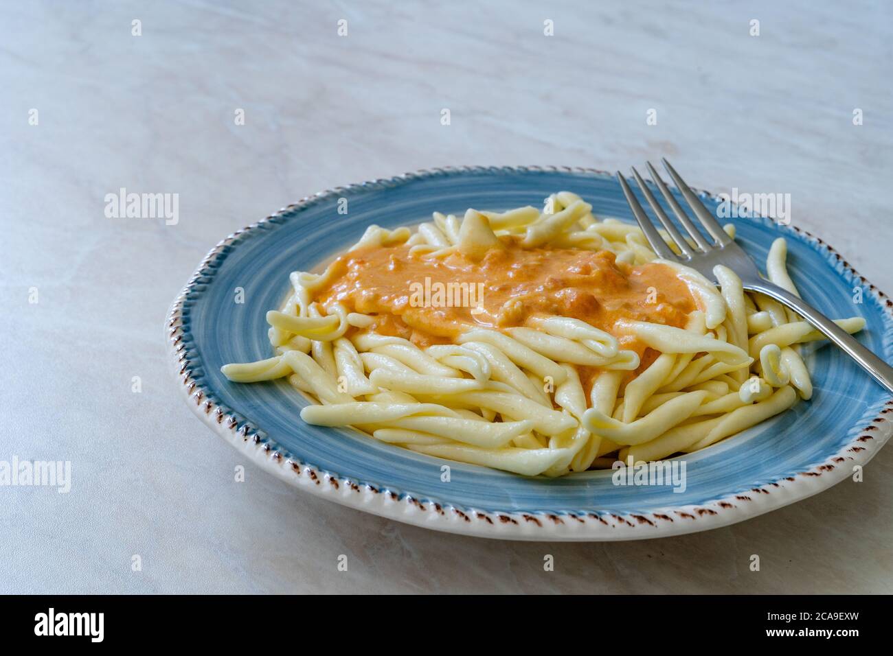 Originial Italian Homemade Trofie Pasta Liguria with Cream and Tomato ...