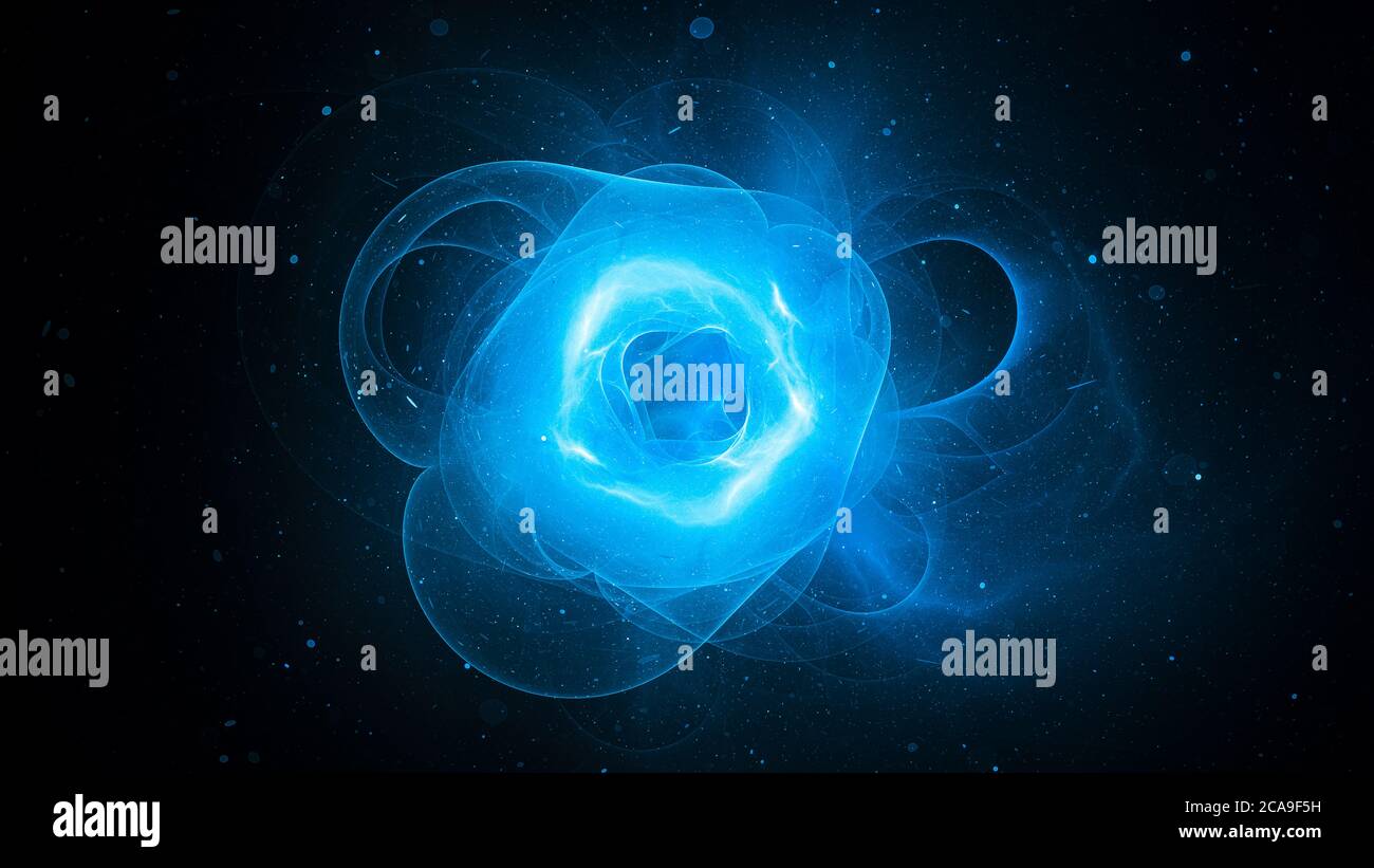 Blue glowing plasma force field in space, computer generated abstract background, 3D rendering ...