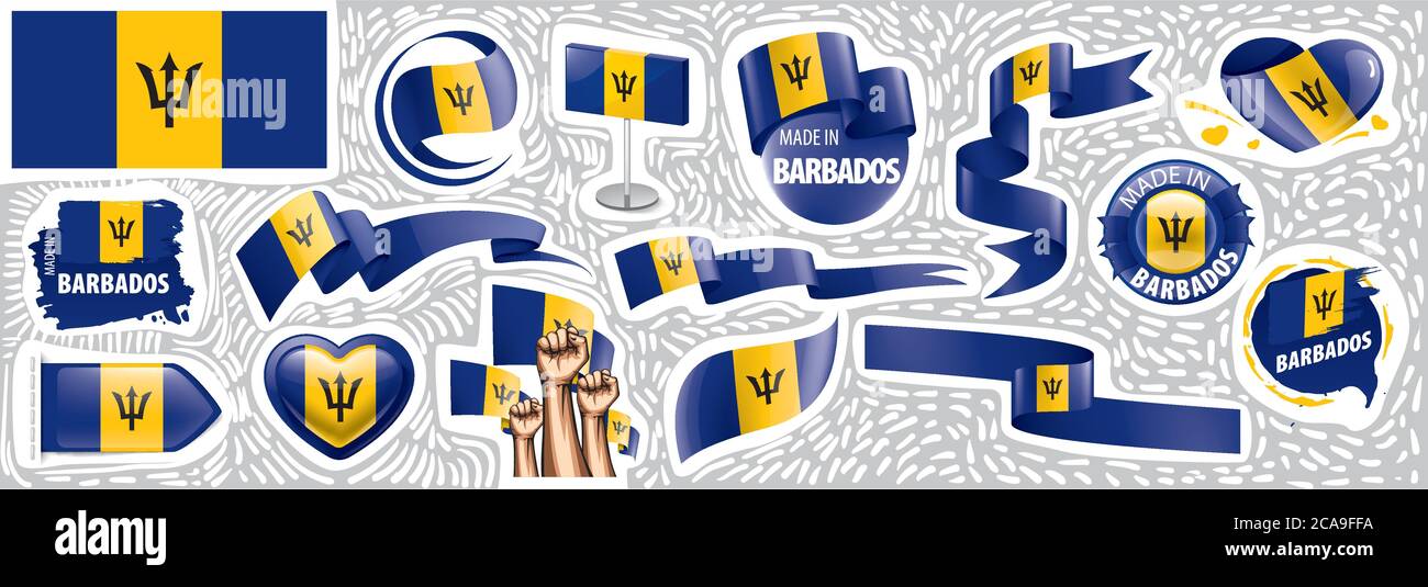 Vector set of the national flag of Barbados in various creative designs ...