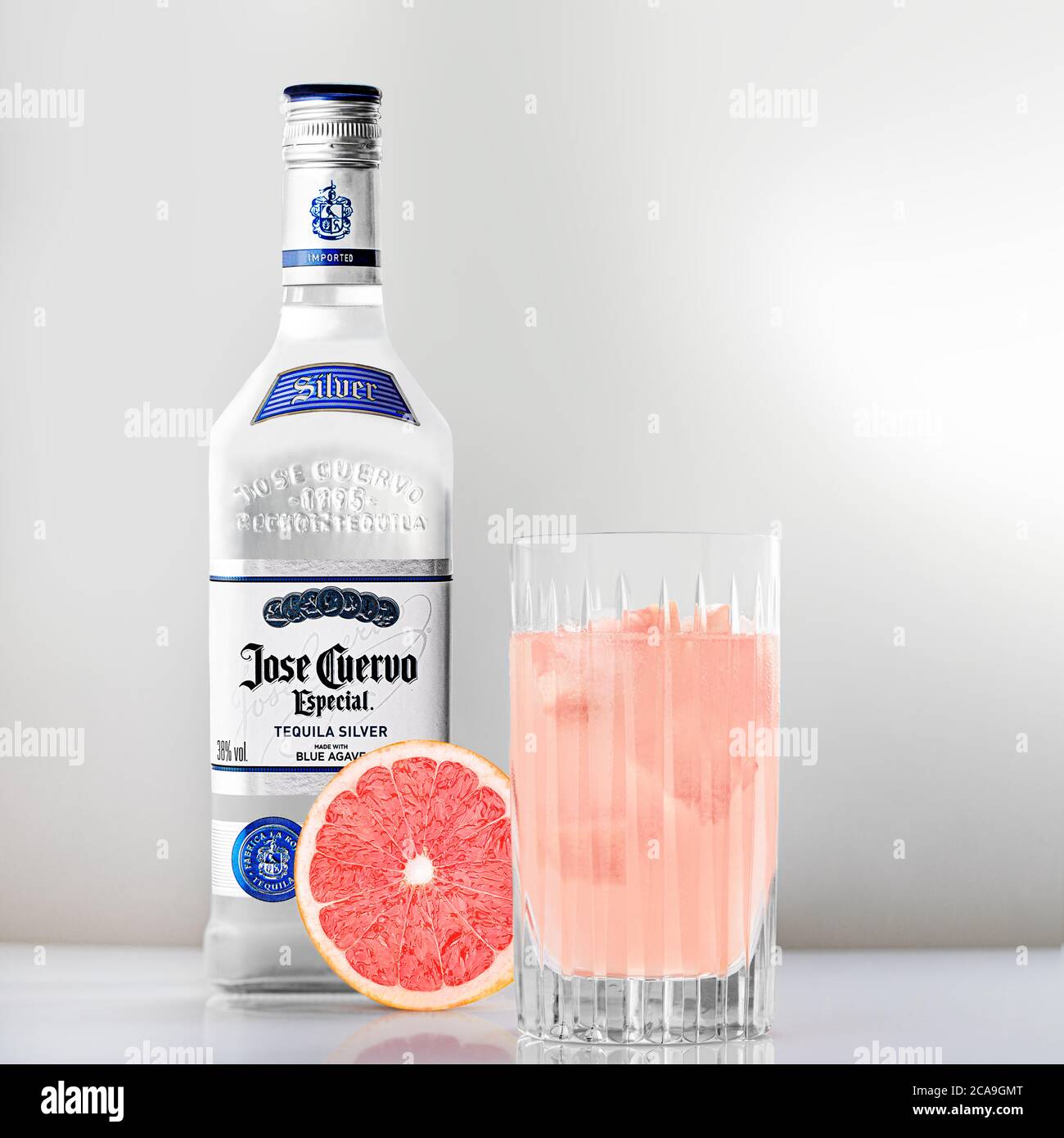 ROME, ITALY - JUNE 6, 2020: Jose Cuervo Especial Silver tequila bottle ...